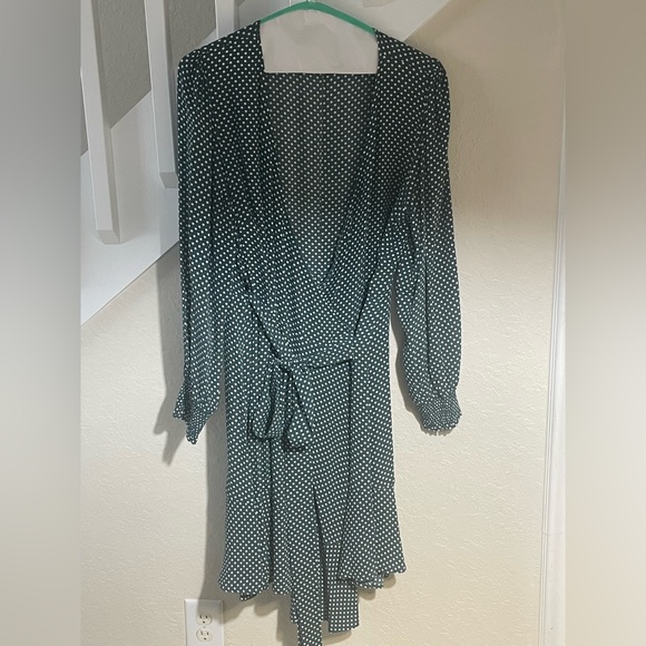 LOFT | Dresses | Loft Green White Polka Dot Wrap Dress | Poshmark